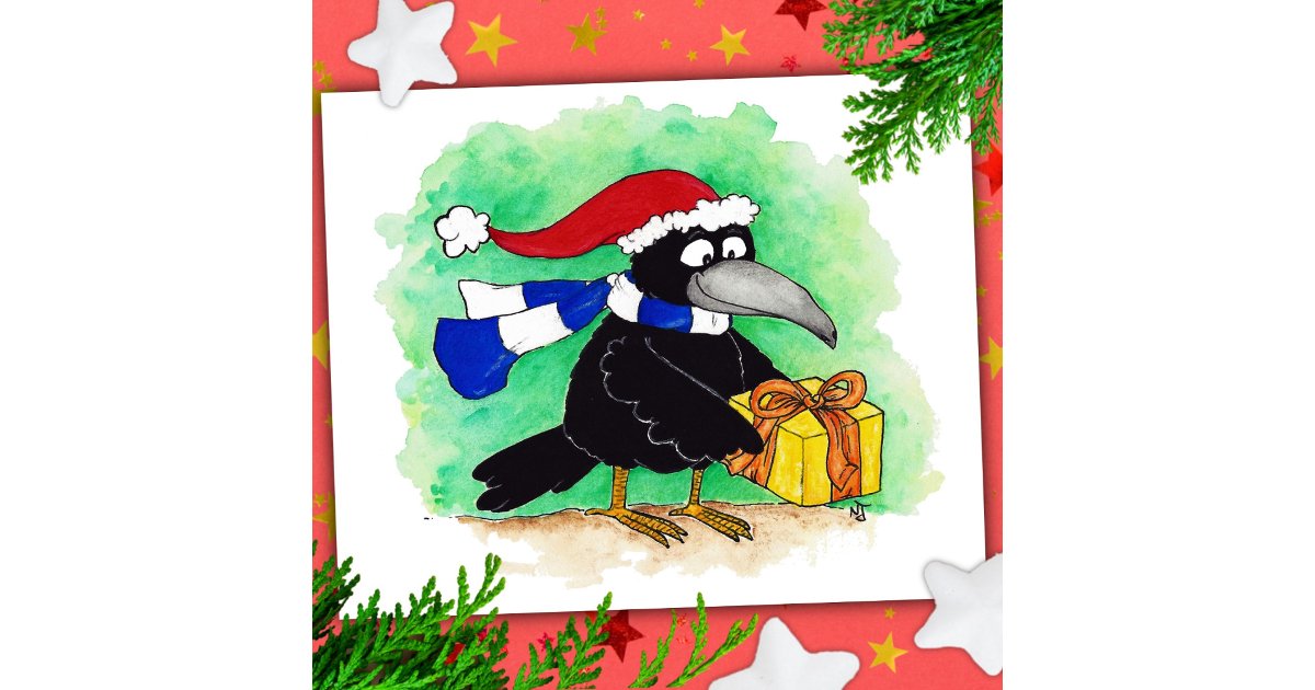 CHRISTMAS CROW postcard by Nicole Janes | Zazzle