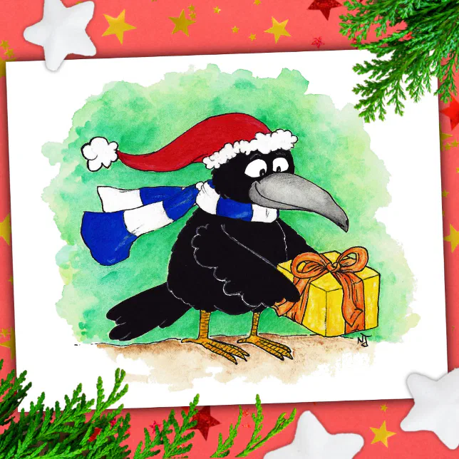 CHRISTMAS CROW postcard by Nicole Janes | Zazzle