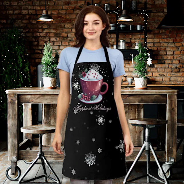 Christmas Cup of Hot Chocolate | Black Apron | Zazzle