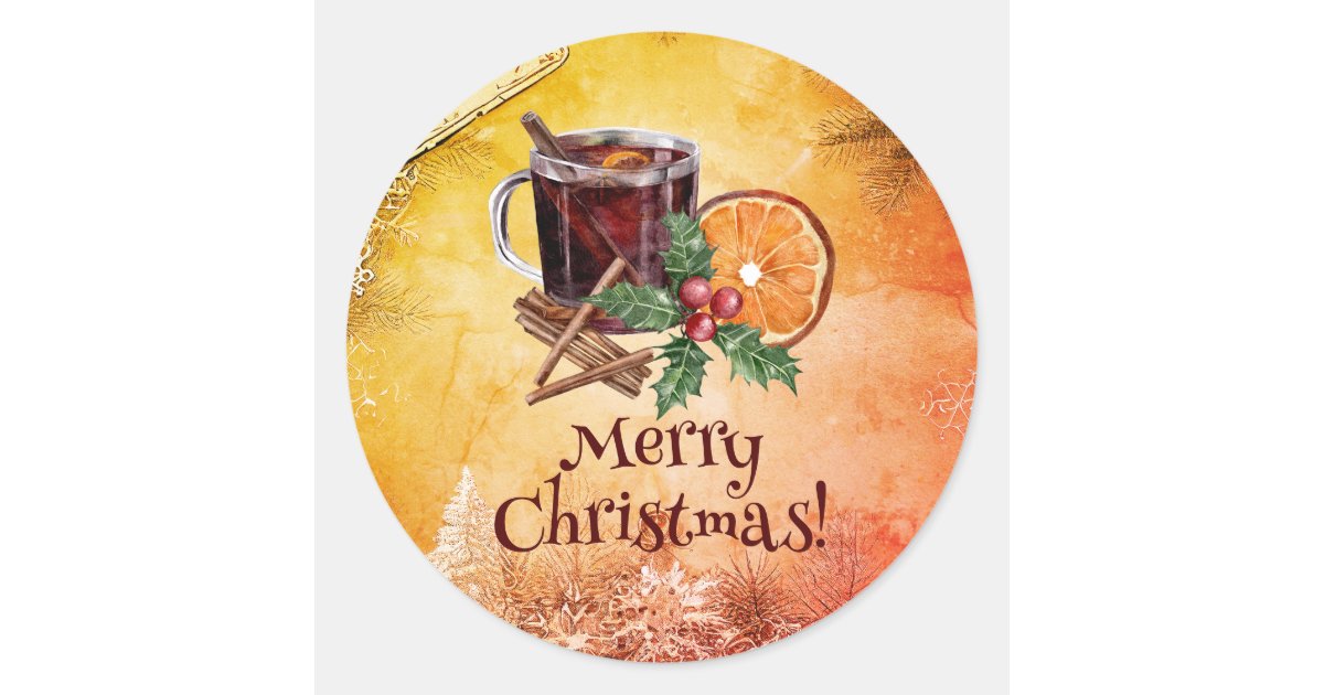 Christmas Cup Orange Holly Berry Cinnamon Greeting Classic Round ...
