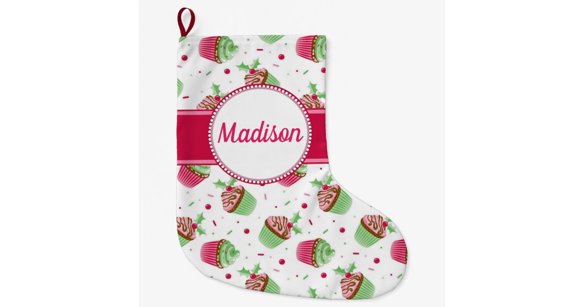 Christmas cupcake design in Christmas colors Large Christmas Stocking ...