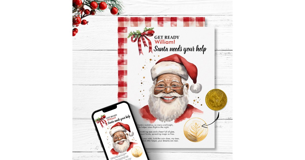 Christmas Custom Child Name Santa Magic Coin Wish Holiday Card | Zazzle