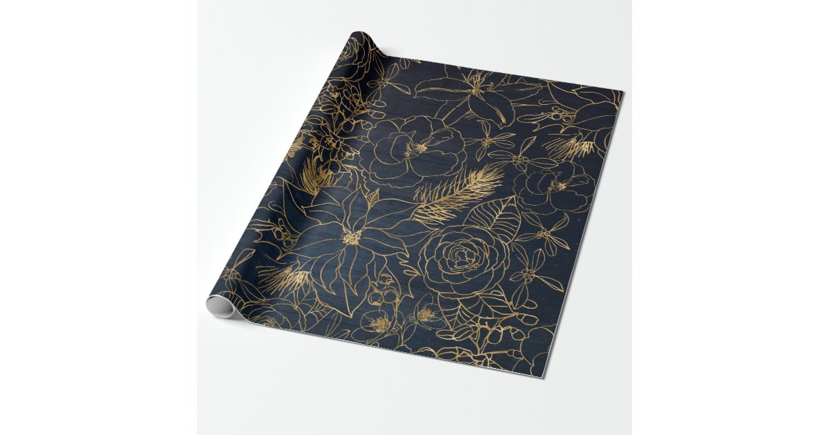 Christmas cute confetti and golden floral design wrapping paper | Zazzle