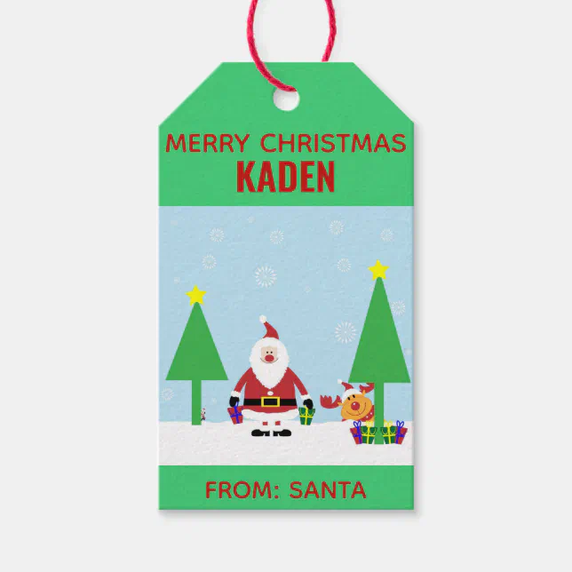 Christmas Cute Kids Cartoon Santa Gift Tags | Zazzle