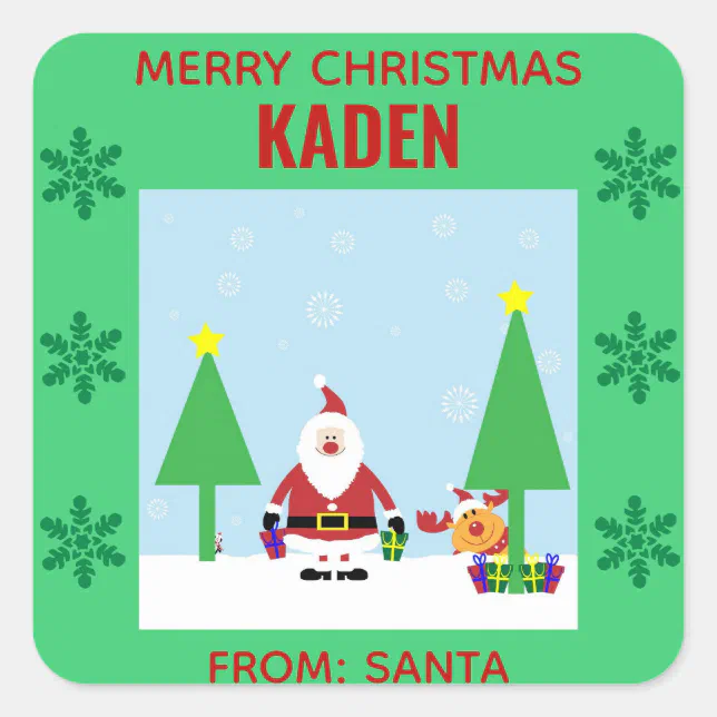 Christmas Cute Kids Cartoon Santa Square Sticker | Zazzle