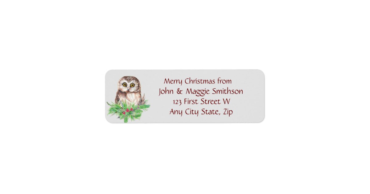 Christmas Cute Owl Custom Message Label | Zazzle