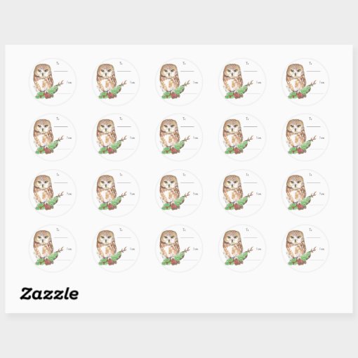 Christmas Cute Owl Gift Tag Sticker | Zazzle