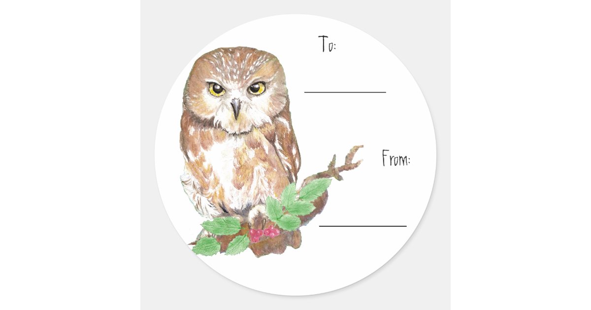 Christmas Cute Owl Gift Tag Sticker | Zazzle