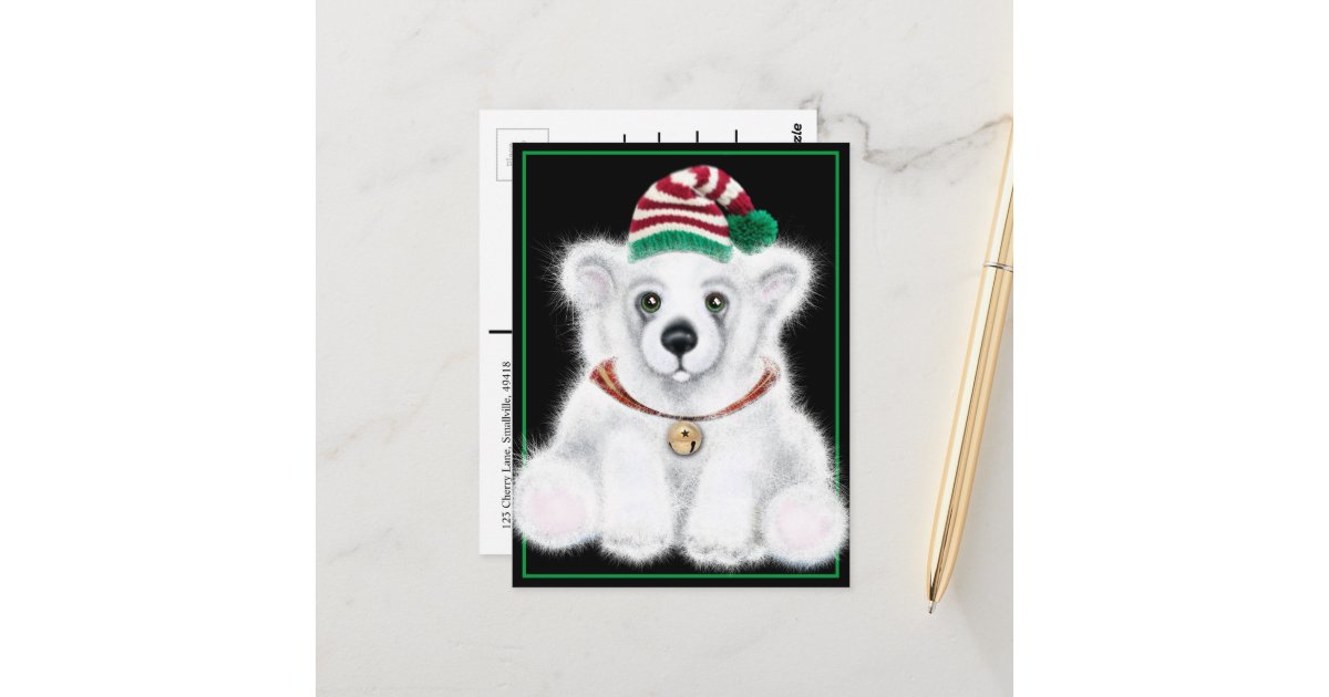 Christmas cute polar bear cub, Santa bear cub Postcard | Zazzle