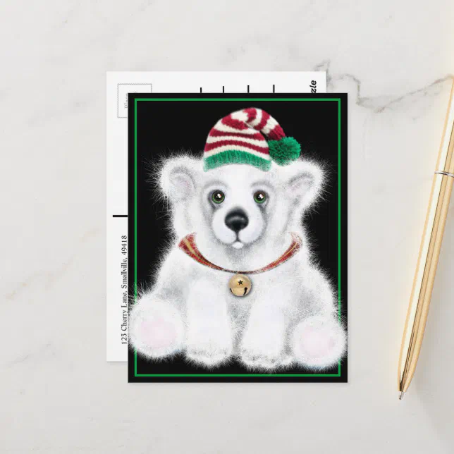 Christmas cute polar bear cub, Santa bear cub Postcard | Zazzle