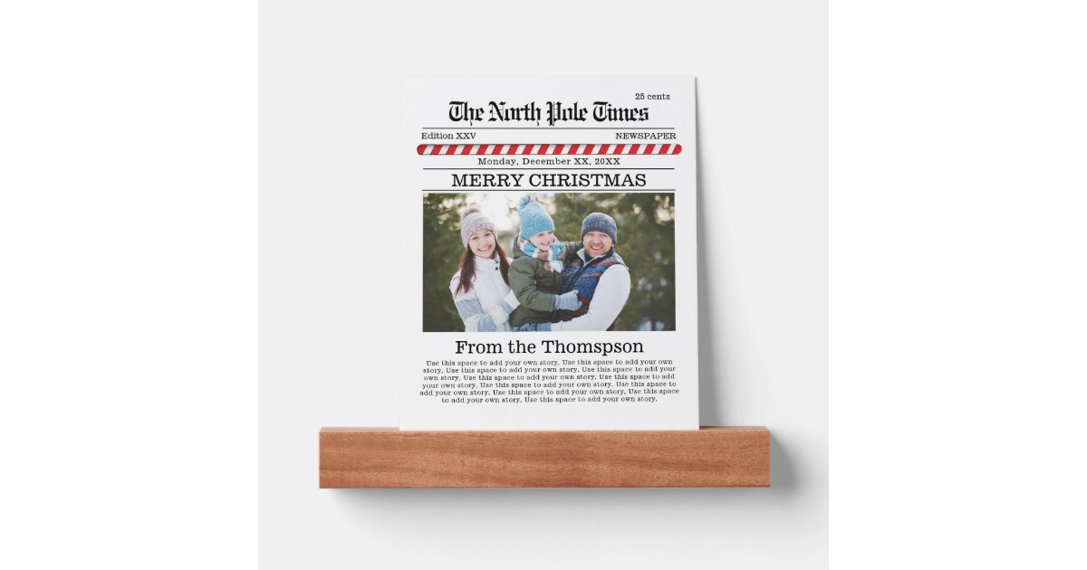 Christmas Cute Simple Newspaper Print Typography Picture Ledge | Zazzle
