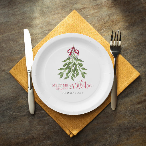Christmas Cute Watercolor Greenery Mistletoe Paper Plates | Zazzle