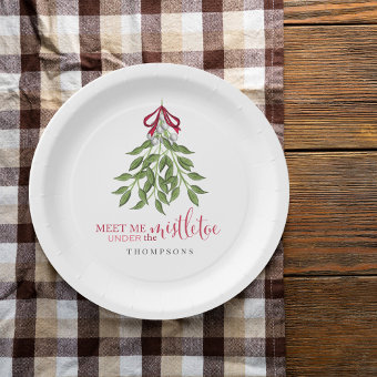 Christmas Cute Watercolor Greenery Mistletoe Paper Plates | Zazzle