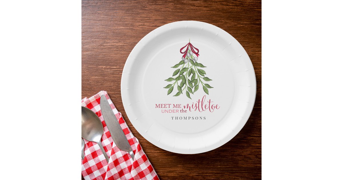 Christmas Cute Watercolor Greenery Mistletoe Paper Plates | Zazzle