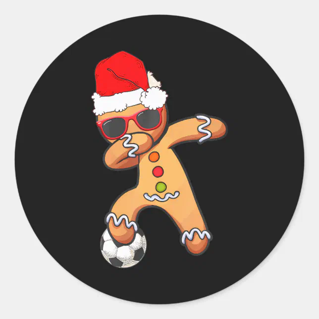 Christmas Dabbing Gingerbread Soccer Funny Men Classic Round Sticker ...