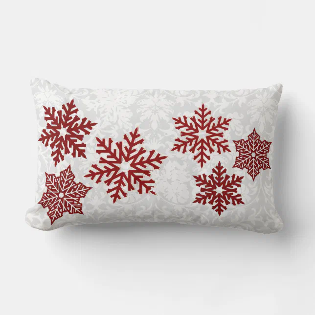 Christmas Dark Red Snowflakes Lumbar Pillow | Zazzle