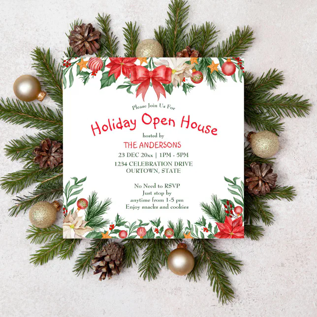 Christmas decoration holiday open house invitation | Zazzle