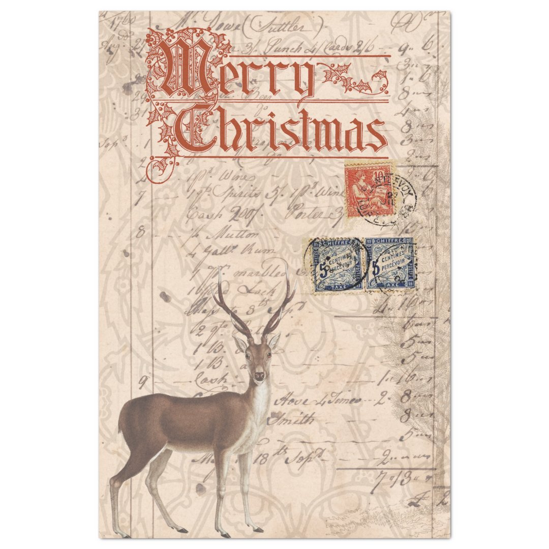 Christmas Deer Ephemera Decoupage Paper | Zazzle