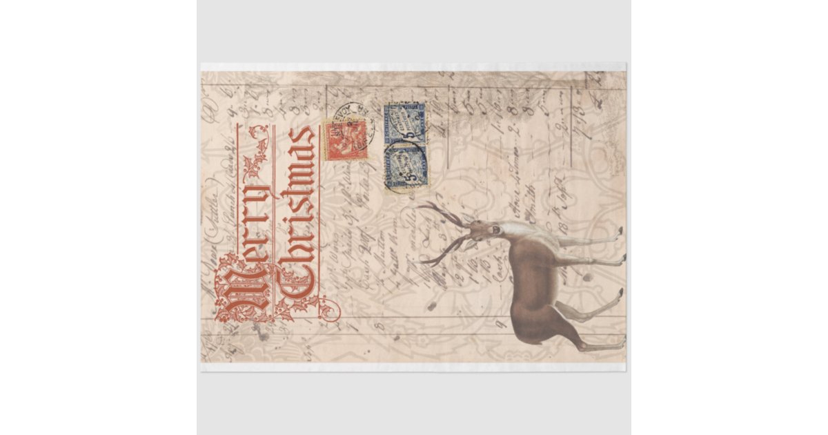 Christmas Deer Ephemera Decoupage Paper | Zazzle