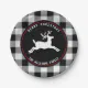 Christmas Deer Rustic Black White Buffalo Check Paper Plates | Zazzle
