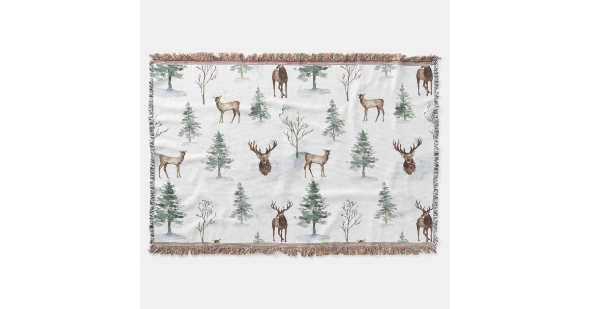 Christmas deer winter woods pattern throw blanket | Zazzle