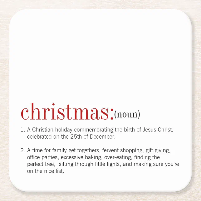 Christmas Definition Holiday Square Paper Coaster | Zazzle