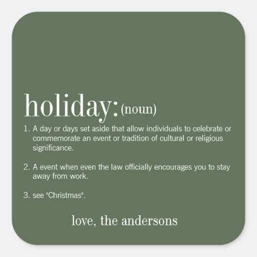 Christmas Definition Holiday Square Sticker | Zazzle