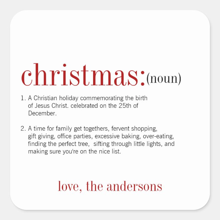 Christmas Definition White Holiday Square Sticker | Zazzle.com