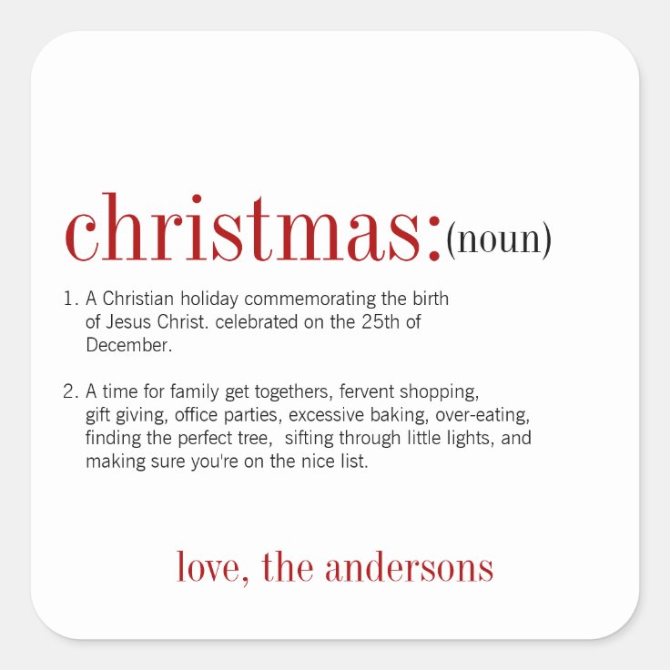 Christmas Definition White Holiday Square Sticker | Zazzle