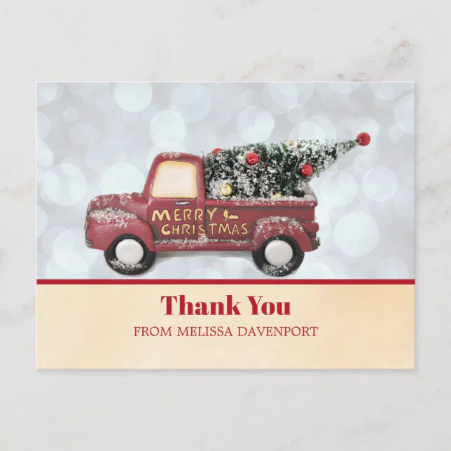Christmas Delivery Truck with Xmas Tree Thank You Postcard | Zazzle