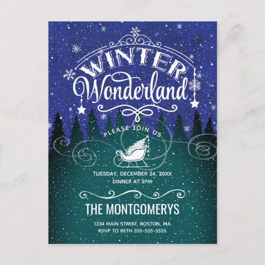 Christmas Dinner Winter Wonderland Script Invite | Zazzle.com