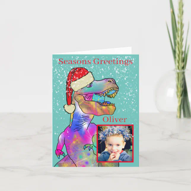Christmas Dinosaur Kids Photo Holiday Card | Zazzle