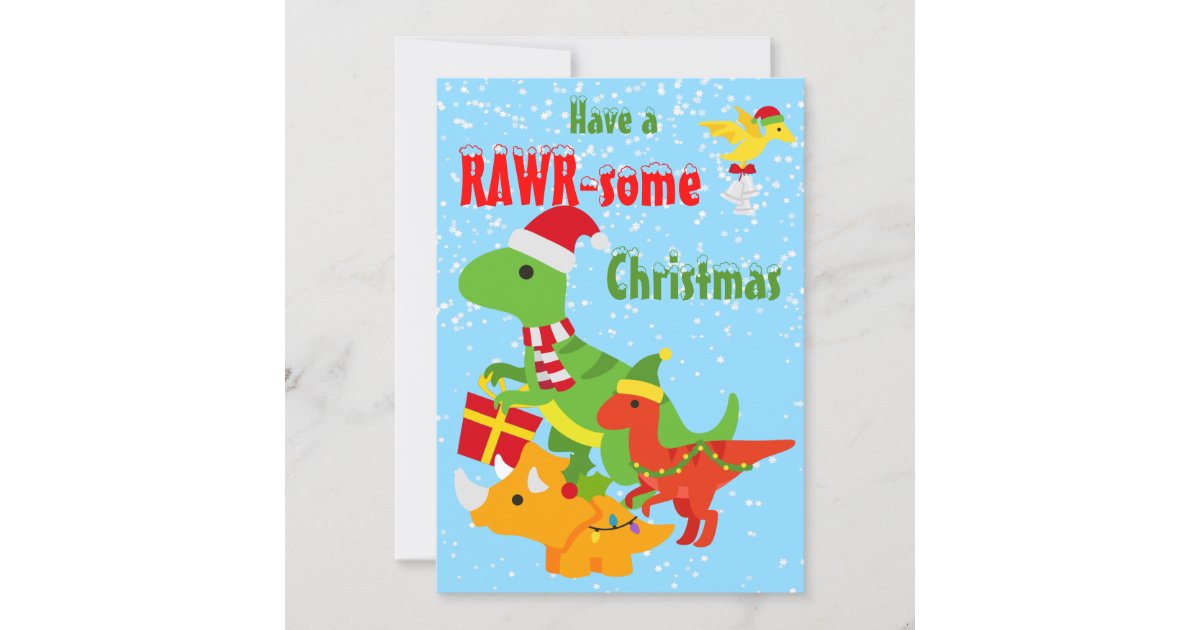 Christmas Dinosaur Rawr-some Flat Card | Zazzle