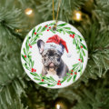 Christmas Dog Black Frenchie French Bulldog Santa Ceramic Ornament | Zazzle