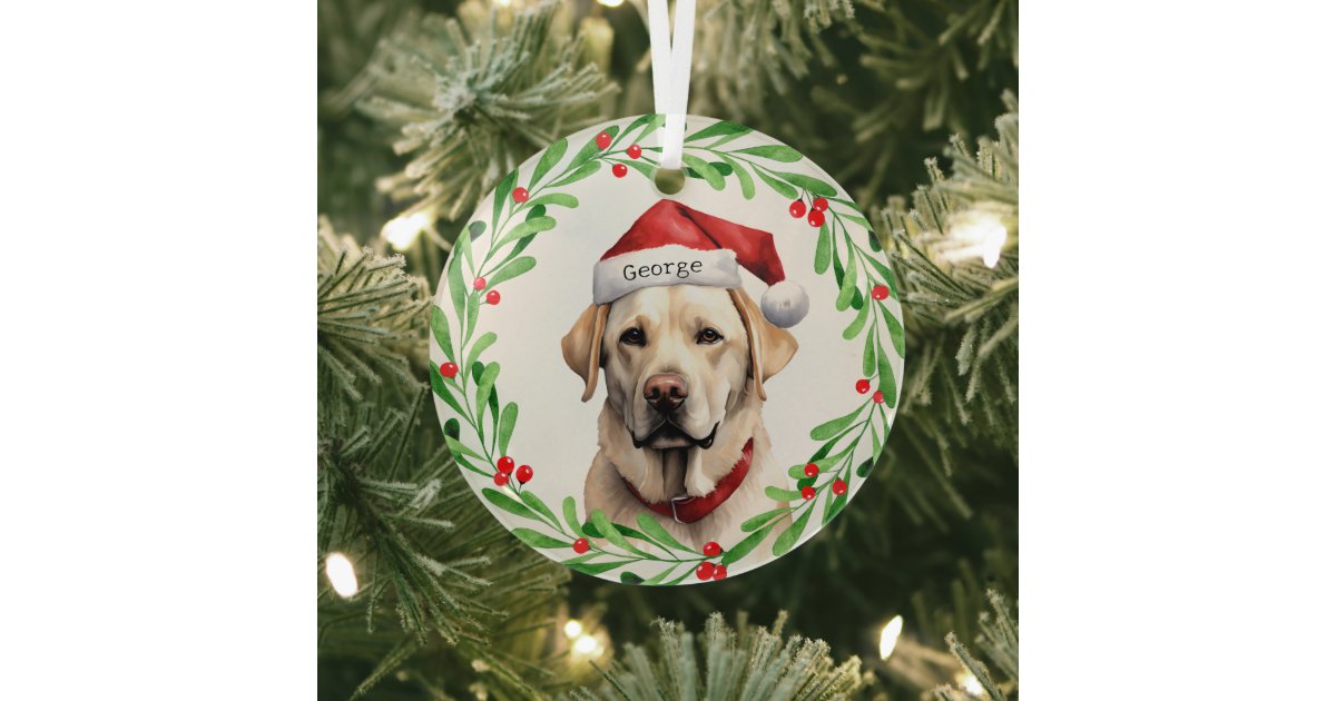Christmas Dog Yellow Lab Labrador Retriever Santa Glass Ornament | Zazzle