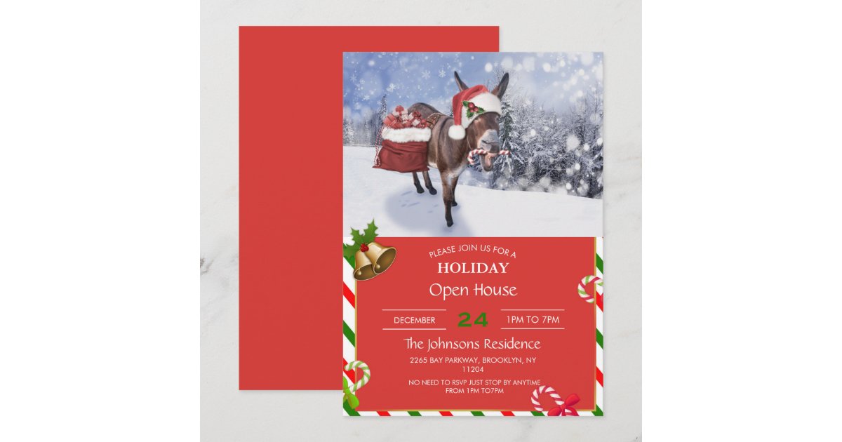 Christmas donkey with funny red hat invitation | Zazzle