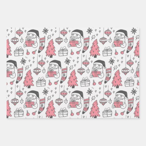 Christmas Doodles Wrapping Paper Sheet Set of 3 | Zazzle