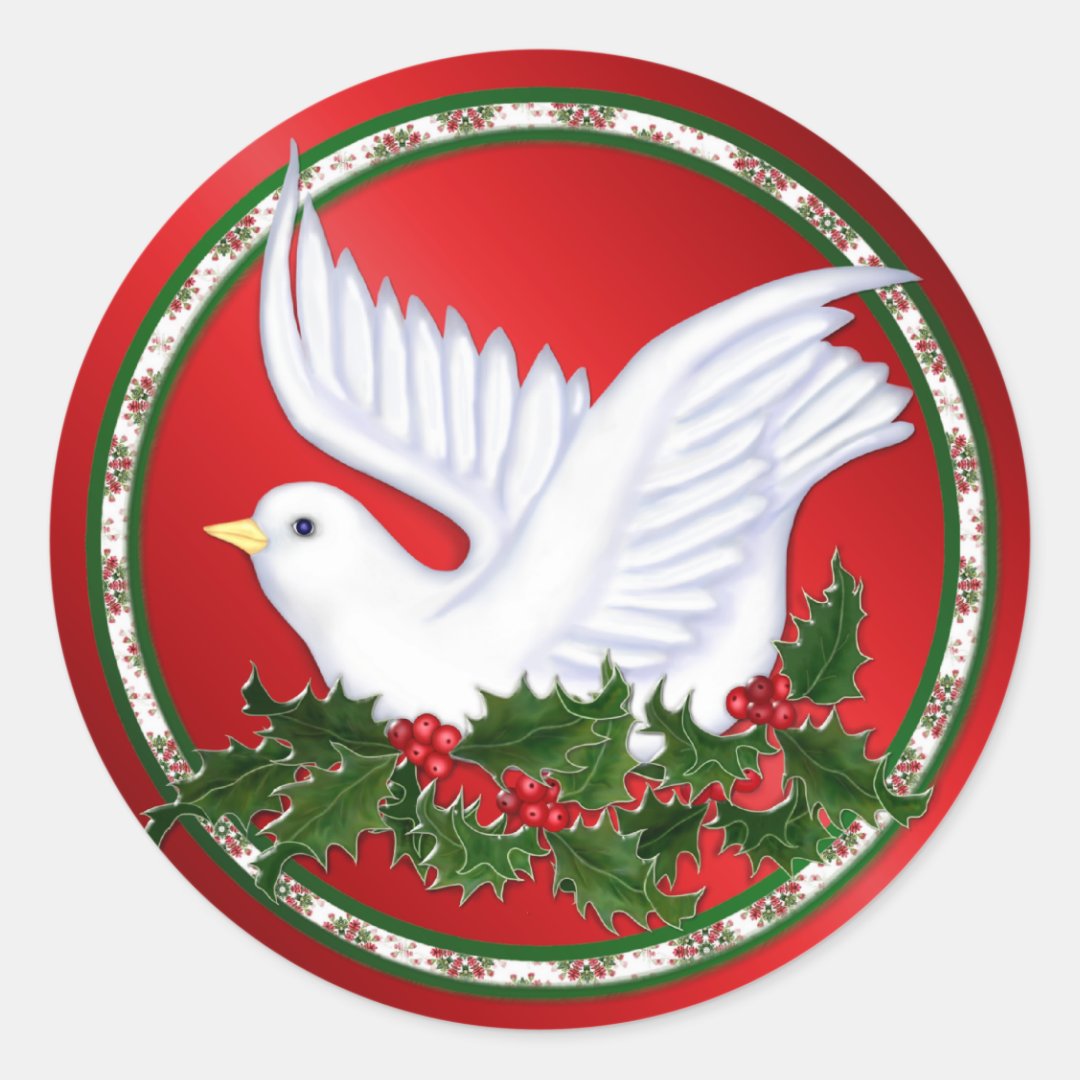 Christmas Dove & Holly Classic Round Sticker | Zazzle