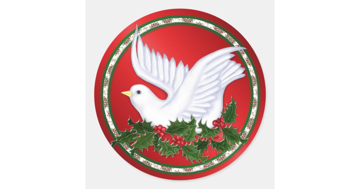 Christmas Dove & Holly Classic Round Sticker | Zazzle