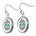 Christmas Earrings, Teal Smiling Ornaments Earrings | Zazzle
