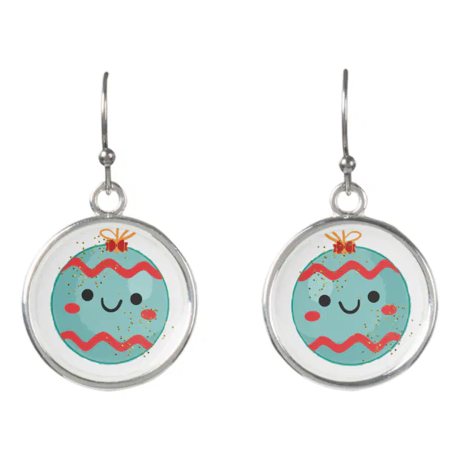Christmas Earrings, Teal Smiling Ornaments Earrings | Zazzle
