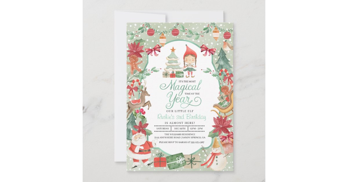 Christmas Elf Birthday Invitation | Zazzle