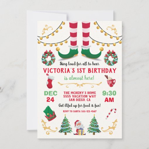 Christmas Elf Birthday Party Invitation | Zazzle