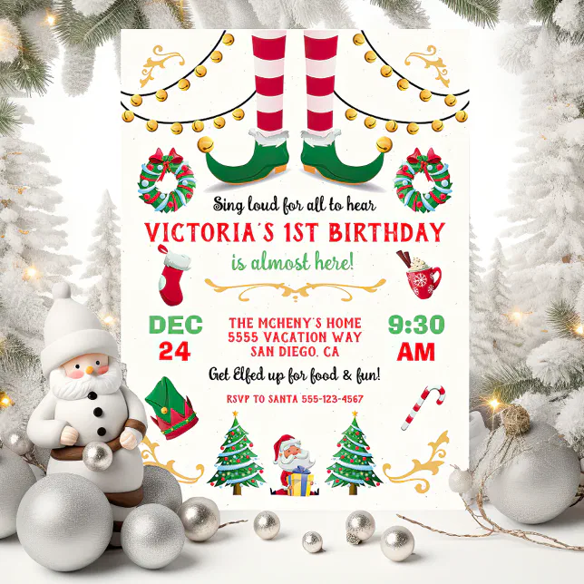 Christmas Elf Birthday Party Invitation | Zazzle
