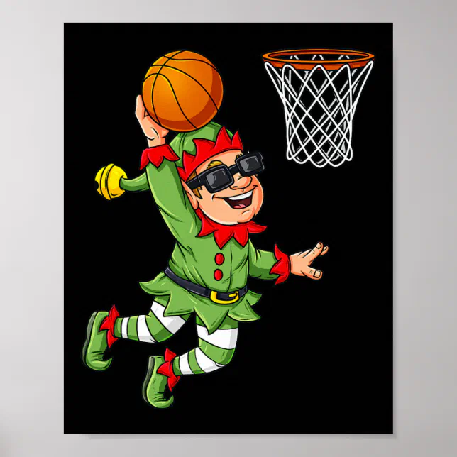 Christmas Elf Dunking A Basketball Fun Boys Kids X Poster | Zazzle