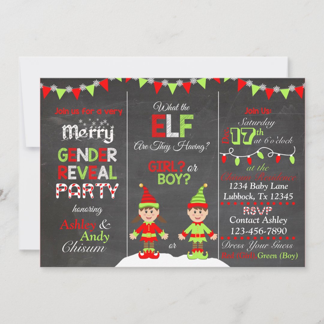 Christmas Elf Gender Reveal Invitation | Zazzle
