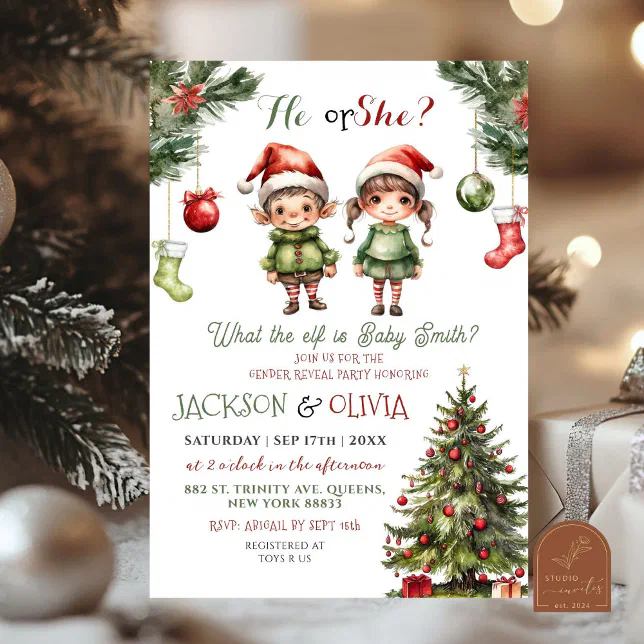 Christmas Elf Gender Reveal Invitation | Zazzle