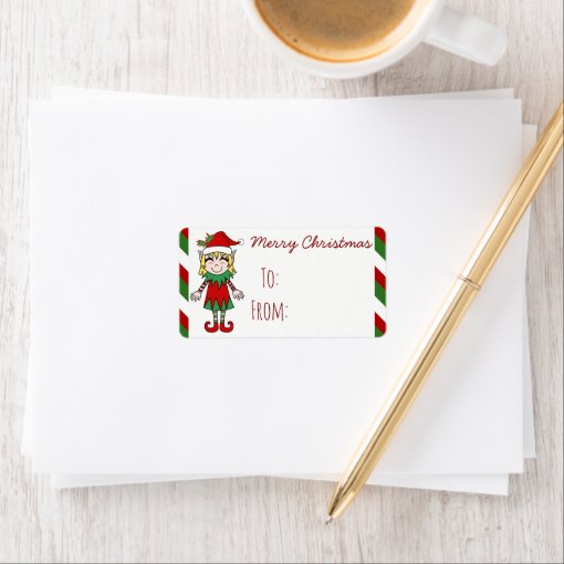 Christmas Elf Girl Merry Christmas Gift Label | Zazzle