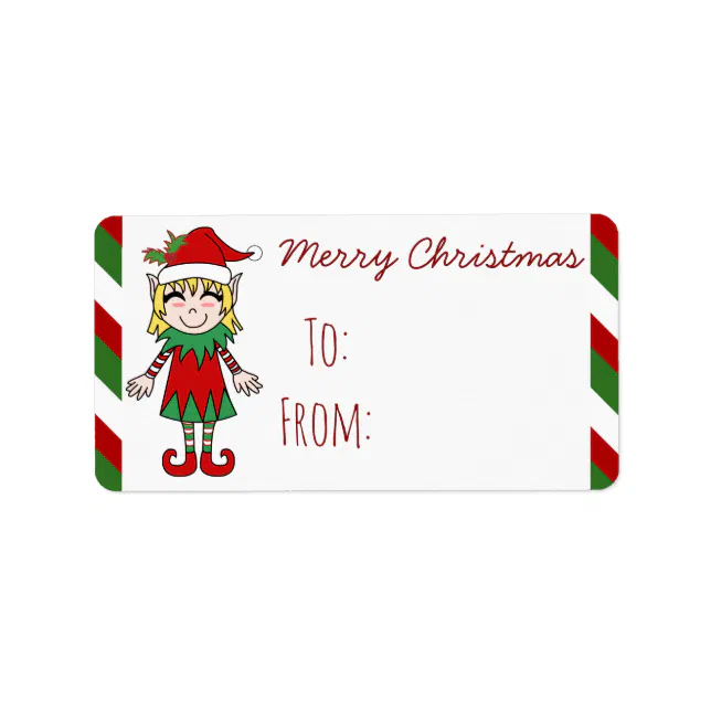 Christmas Elf Girl Merry Christmas Gift Label | Zazzle