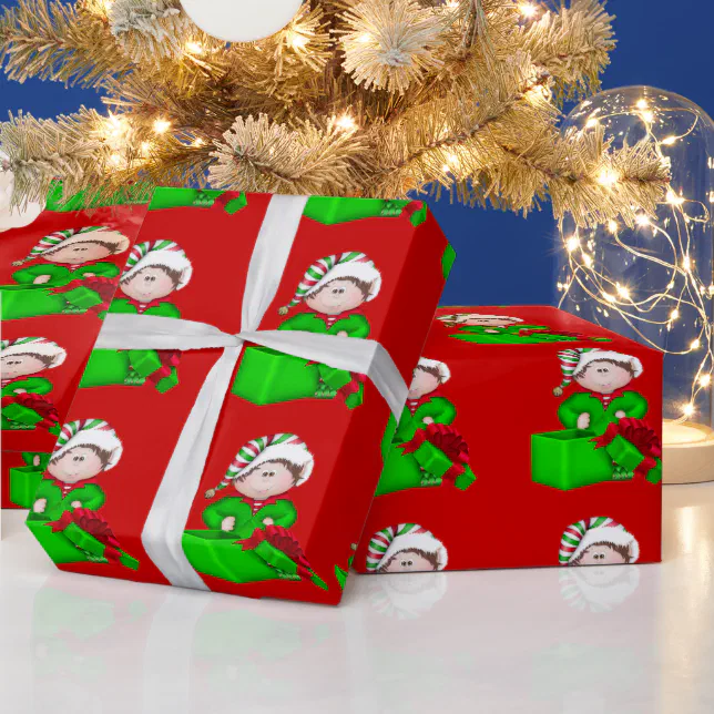 Christmas Elf Holiday wrapping paper | Zazzle
